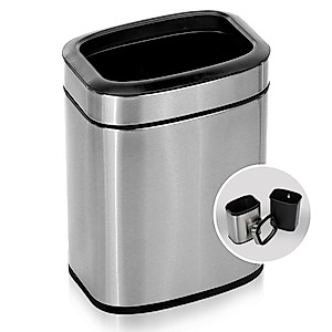 Alpine 6 L Stainless Steel Slim Open Trash Can - Compact Garbage Bin - Wide Access Top Slender Durable Receptacle with Sturdy Plastic Liner (1.6 Gal)
