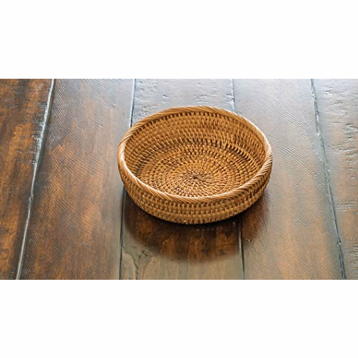 WhimMarket Handwoven All Natural Rattan Baskets, Made by Vietnamese Artisans (Circle Basket 7.5" Diameter 2" Height)