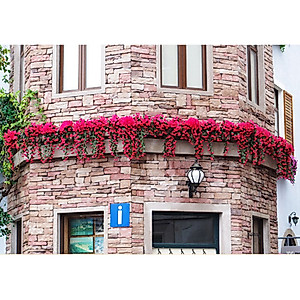 MIGUOR Artificial Decoration Silk Cloth Violet Flowers Basket Fake Hanging Wall Decor Artificial Vines Plastic Flower Basket Home Hotel Wedding Garden Decor Outdoor Building Decor (Rose red)