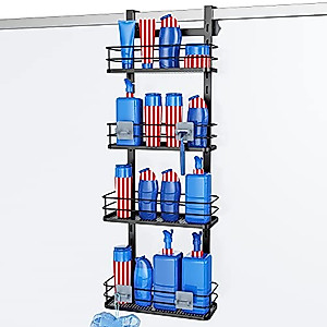 Nieifi Adjustable Over The Door Shower Caddy Organizer Shelves Rack with Hooks, Hanging Rustproof Shower Shelf Storage Basket for Inside Shower, Small Items Don’t Fall, Balck 4 Tier