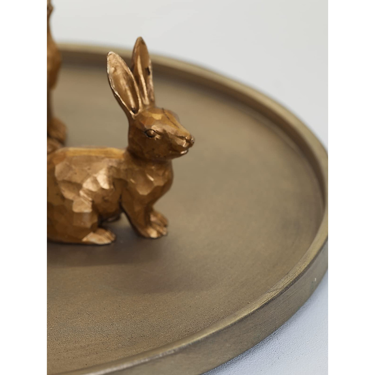 DN DECONATION Golden Polyresin Bunny Decor Rabbit Figurines, Easter Bunny Statue Set of 3 for Spring Tabletop Decor