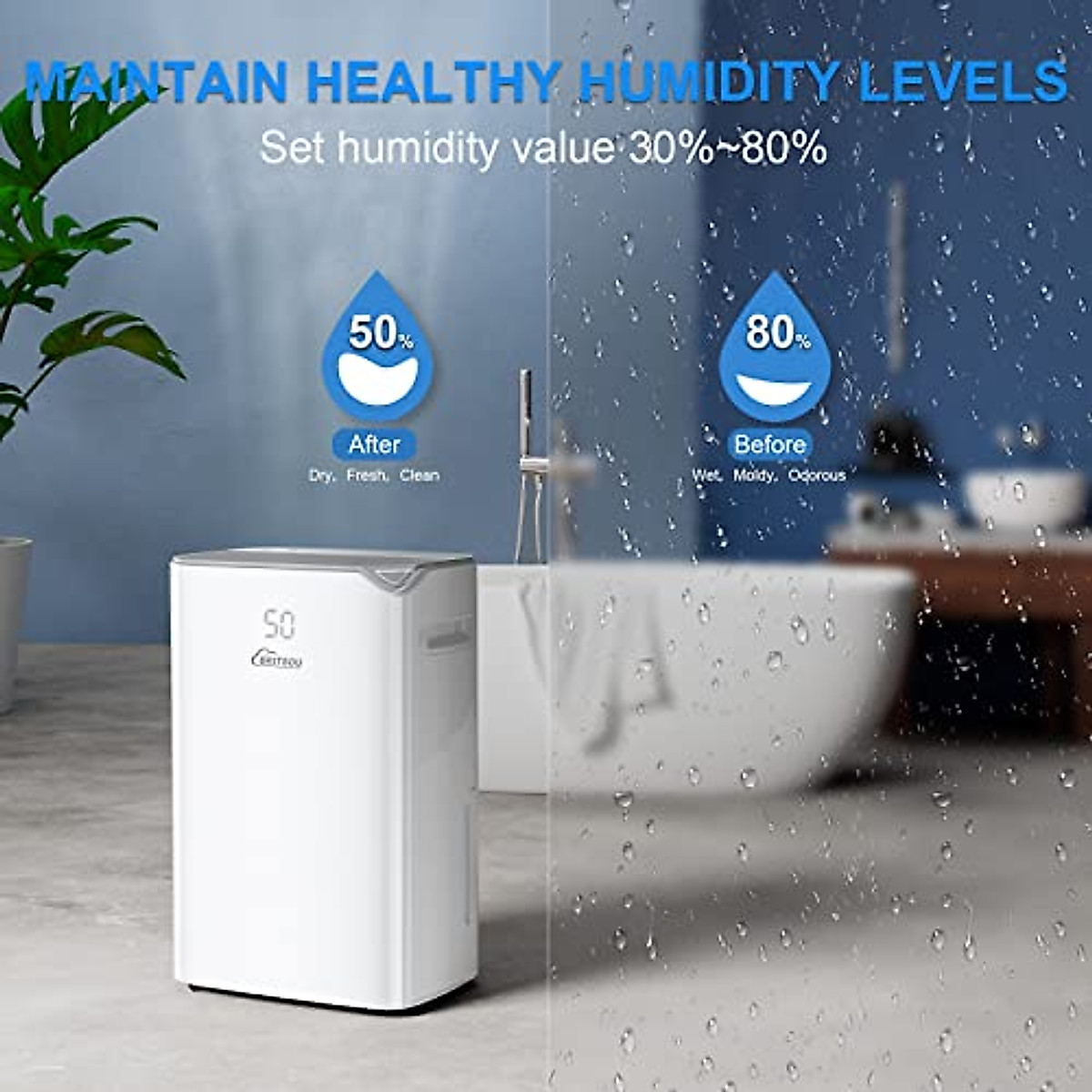 Dehumidifier 3500 Sq. Ft 50 Pint BRITSOU Dehumidifiers for Home Basements Bedroom | Quiet Dehumidifier for Medium to Large Room with Drain Hose | Dry Clothes Mode | Intelligent Humidity Control with Auto Shut Off