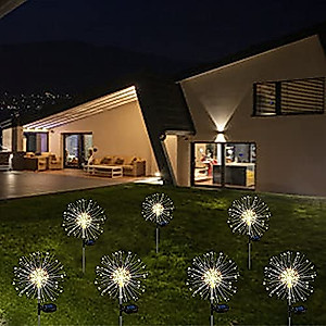 perzoe Outdoor Decorative Solar Firework Light - Solar Powered 120LED 40 Copper Wire Garden Decorative Lights for Patio Lawn Christmas Birthday Party Decor(2 Pack) (Warm White)