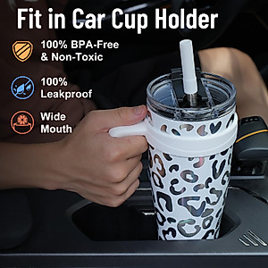 Zukro 40 oz Tumbler with Handle and Straw, Double Wall Stainless Steel Insulated Cup with Screw on 2-in-1 Flip Cap Lid, 100% Leak Proof, Keeps Drinks Cold 24 Hours, Dishwasher Safe - Peach Tie Dye