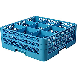 Carlisle FoodService Products RG9-214 OptiClean 9 Compartment Glass Rack with 2 Extenders, 7.12", Polypropylene, Blue
