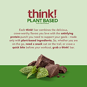 think! Vegan/Plant Based High Protein Bars - Chocolate Mint, 13g Protein, 5g Sugar, No Artificial Sweeteners, Non GMO Project Verified, 10 Count (Packaging May Vary)