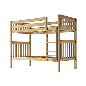 Max & Lily Bunk Bed Twin over Twin, Solid Wood Bunk Bed Frame with Ladder for Kids, 14" Safety Guardrails, Easy Assembly, No Box Spring Needed, Natural