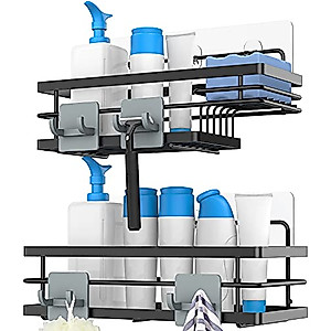Nieifi Shower Organizer with Built-In Soap Dish with Hooks, Shower Caddy Shelf Basket Rack Storage Rustproof Adhesive Bathroom Shelves, Drill Free 2 Pack