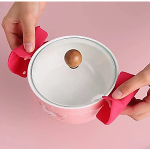 Qiiuuy Silicone Cooking Pinch Grips Oven Mitts,Bow-Tie Anti-Burn Clip,Textured Design,Kitchen Finger Grips,Waterproof,Red Raspberry and Pink