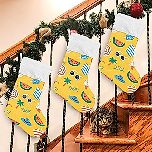 Kigai Christmas Stockings Cartoon Summer Patterns Large Candy Stockings Stuffers Kids Cute Xmas Sock Decorations 1PC for Home Holiday Party 12" x18"