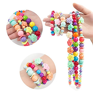 BigOtters Little Girls Necklace Bracelet, 3 Sets Lovely Colorful Beads Toddler Necklaces for Girls, Play Jewelry for Toddlers 2-4