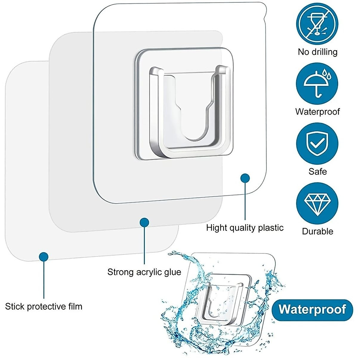 ANYSENT Transparent Double Sided Adhesive Wall Hooks,No Damage Wall Hooks,Nail Free Self Adhesive Hooks for Bathroom Kitchen Office Hanging (10 Set)