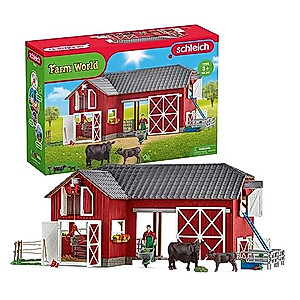 Schleich Red Barn Playset with Cows, Farmer, Tractor, and Farm Life Accessories - 27-Piece Set for Kids Ages 3+