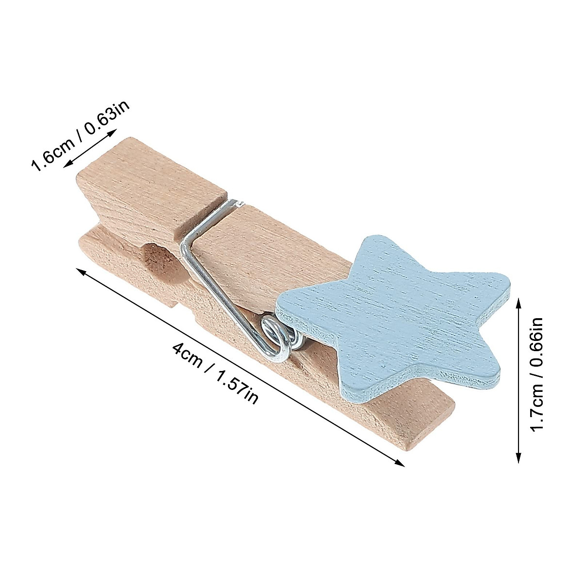 HEALLILY 100pcs Mini Wooden Clothespins Star Shape Wall Hanging Photo Clips Picture Pegs Craft Clips with Hemp Rope Blue