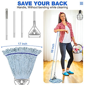 String Mop Heavy Duty for Floor Cleaning- Industrial Commercial Mop with 59inch Mop Handle, Wet Mop for Home,Garage,Office, Workshop, Warehouse Floor Cleaning
