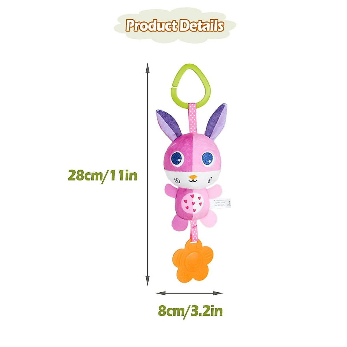 AIPINQI Hanging Rattle Toys for Baby, Colorful Cartoon Animal Shapes Toy with Teether and Sound Plush Ring Infant Development Toys for Baby Boys and Girls Newborn Gifts 3-36 Months, Rabbit