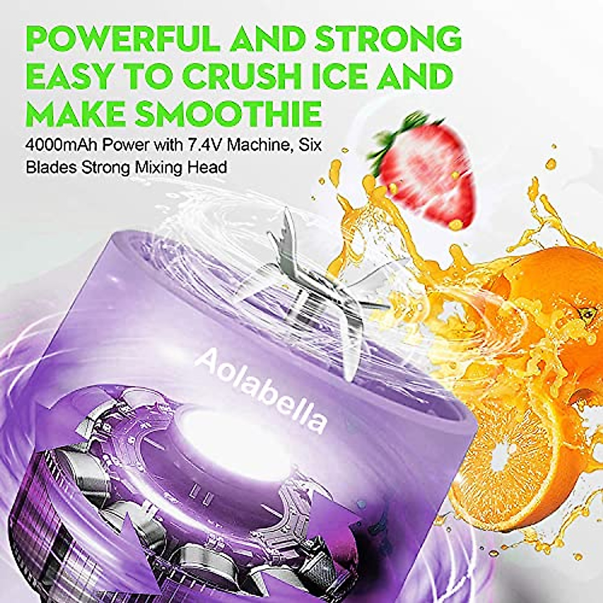Portable Blender, Personal Size Eletric USB Juicer Cup, Fruit, Smoothie, Baby Food Mixing Machine with Updated 6 Blades,Magnetic Secure Switch for Superb Mixing 500ml (Violet)