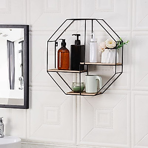 SPDELP Octagon Floating Shelf Wall Mounted Hanging Shelves, Wood Wall Storage