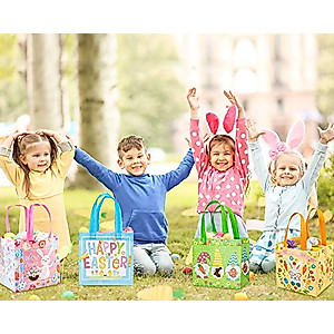 Whaline Easter Non-Woven Gift Bags with Handles Reusable Waterproof Tote Bags Bunny Easter Egg Cute Gnome for Easter Holiday Gifts Wrapping Egg Hunt Game Spring Party Gifts Wrapping, 8 Pack
