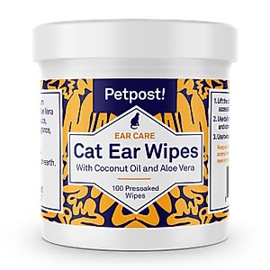 Petpost | Cat Ear Cleaner Wipes - Ultra Soft Cotton Pads in Coconut Oil Solution - Treatment for Removing Cat Ear Dirt & Wax 100 ct.