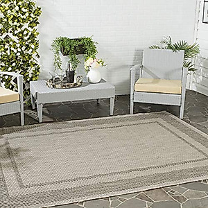 SAFAVIEH Courtyard Collection 6'7" Square Beige/Black CY8477 Indoor/ Outdoor Waterproof Easy-Cleaning Patio Backyard Mudroom Area-Rug