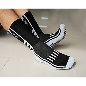 RATIVE Anti Slip Non Skid Slipper Hospital Crew Socks with grips for Adults Men Women (XXL, 4 pairs-back stripes)