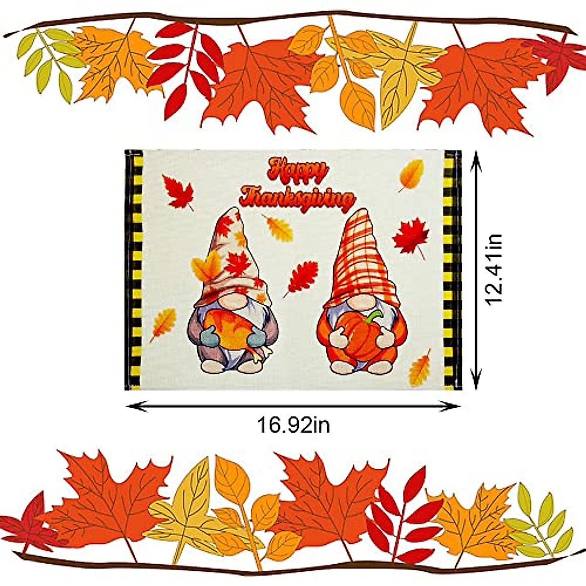 Fall Sunflower Placemats Set of 6 for Dining Table, Autumn Pumpkin Burlap Placemats for Kitchen Decor Thanksgiving Gnome Washable Harvest Place Mats 12.4" x 16.9"