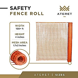 ATERET 4'x100' Orange Plastic Mesh Fencing Roll - Temporary, Reusable Netting for Snow Fence, Garden, Construction, and Animal Barrier (Orange, 8lb/Roll)