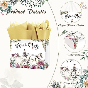 ysmile Wedding Gift Bag with Wrapping Tissue, 12" Bride Gift Bag for Engagement, Anniversary for Women Men Mr Mrs