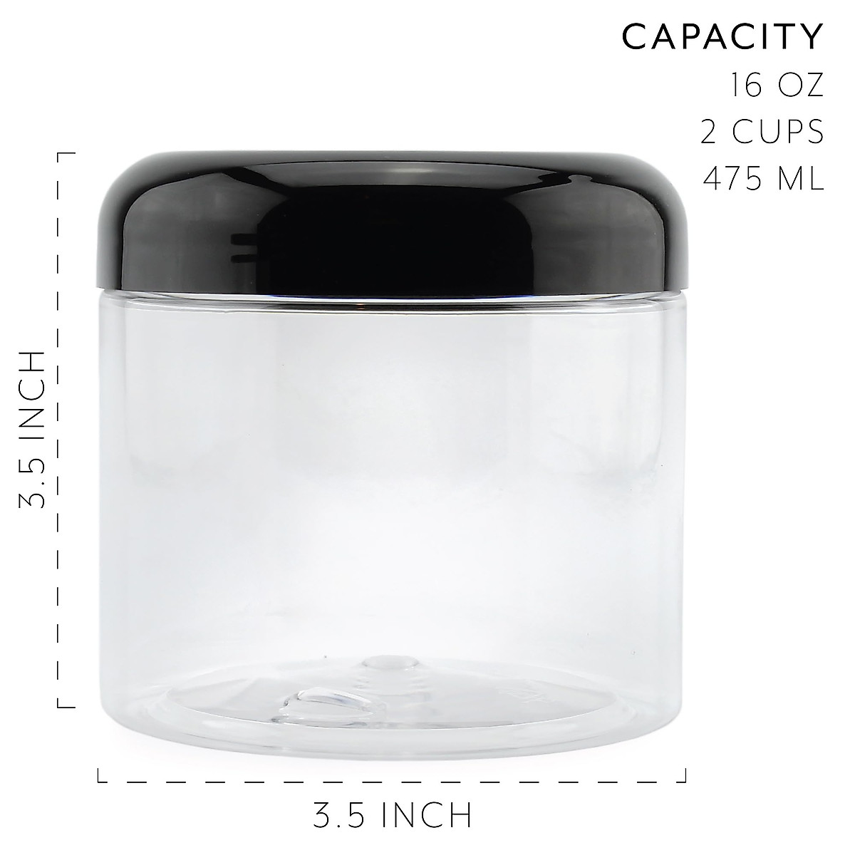 Cornucopia Brands 16oz Clear Plastic Jars w/Domed Lids (6 pack); BPA Free PET Stackable Straight Sided Canisters for Bathroom & Kitchen Storage