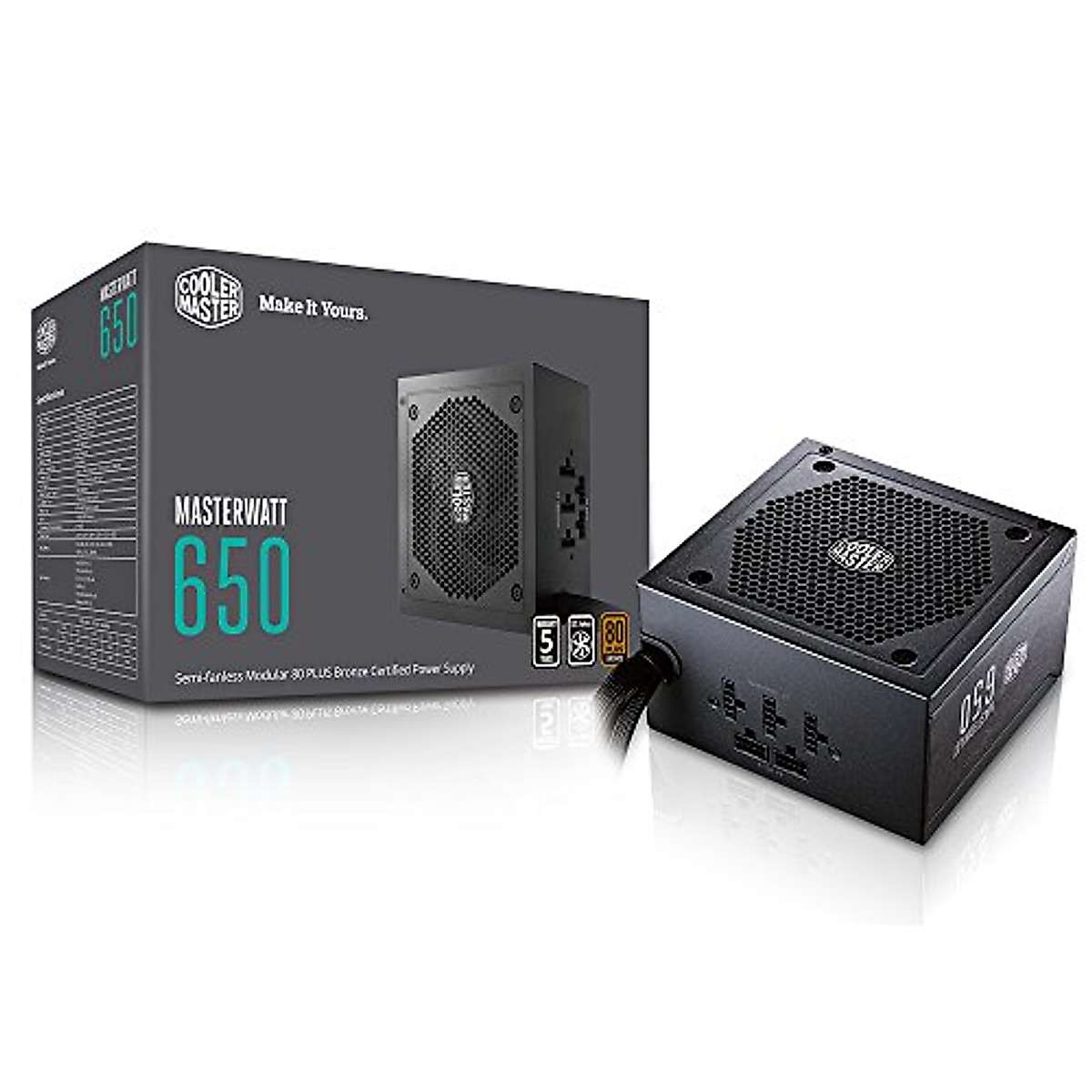 Cooler Master Watt 650 Watt Semifanless Modular Power Supply, 80 PLUS Bronze Certified Power Supply for Computers