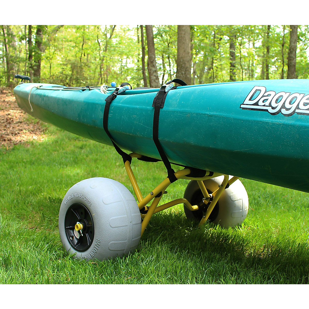 Suspenz Kayak Beach Cart Trailer, DLX Canoe Trolley with Balloon Wheels Sand Tires and Straps, Yellow, Flat Platform, 22-7044