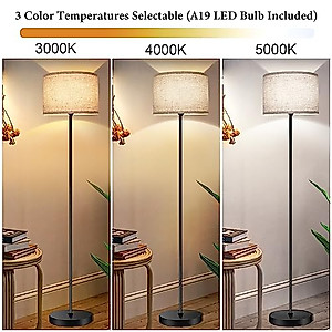 TOBUSA Floor Lamp for Living Room Bedroom with 3CCT LED Bulb, Modern Standing Lamp Drum Shade, 65’’ Tall Lamp with Foot Switch Black Pole, Dimmable Simple Design Stand Up Lamp for Home Office Reading