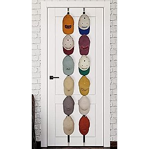 Hat Rack for Baseball Caps and Organizer Holder [ up to 36 Caps ] Display over the Door or on the Wall Hanger with 2 Durable Straps and 12 Adjustable Upgraded Strong Hooks, Black