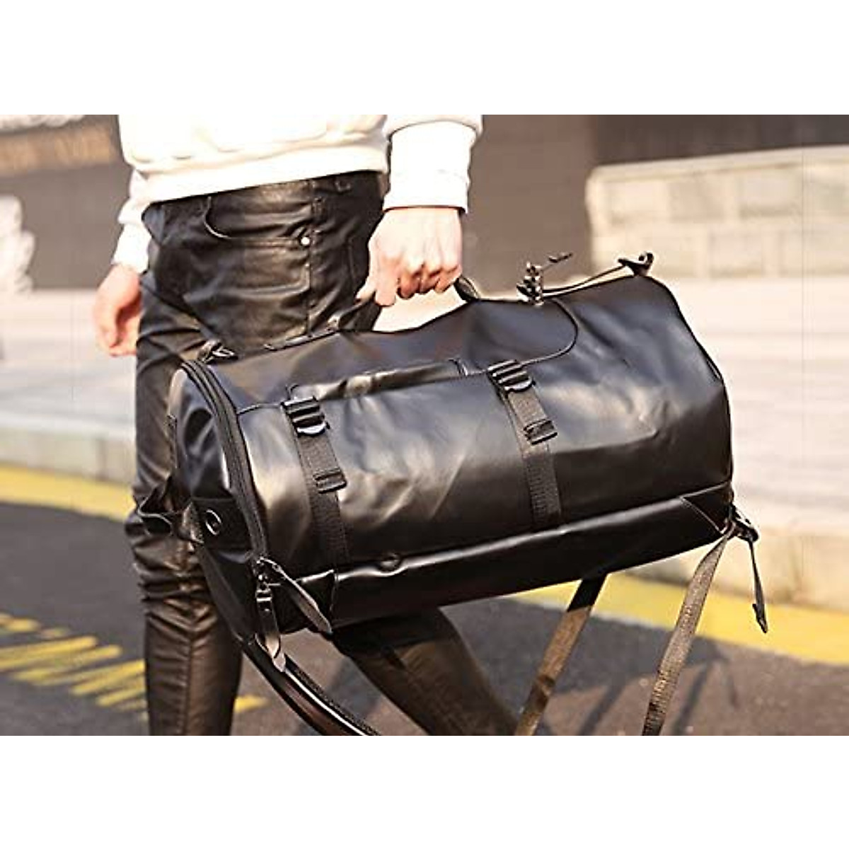 Leather Travel Duffel Bags For Men Chao Ran Black College School Student Backpack Waterproof Airplane Carry On Bags For Business 3 Usage As Handbag, A Shoulder Bag And Backpack