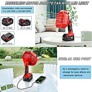 WaxPar 3 in 1 Camping Fan with LED Lantern, USB Portable Cordless Fan Powered by Milwaukee M18 14.4-20V Lithium-ion Battery, 3 Speed Battery Operated Fan Personal Handheld Fan with Remote Table Fan