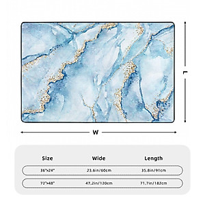 Jbofyee Blue Marble Area Rug Non-Slip Soft Microfiber Washable Inside Floor Mats Marbling Texture Throw Rugs Carpet for Living Room Bedroom Office Dorm Home Decor, 72x48 Mat