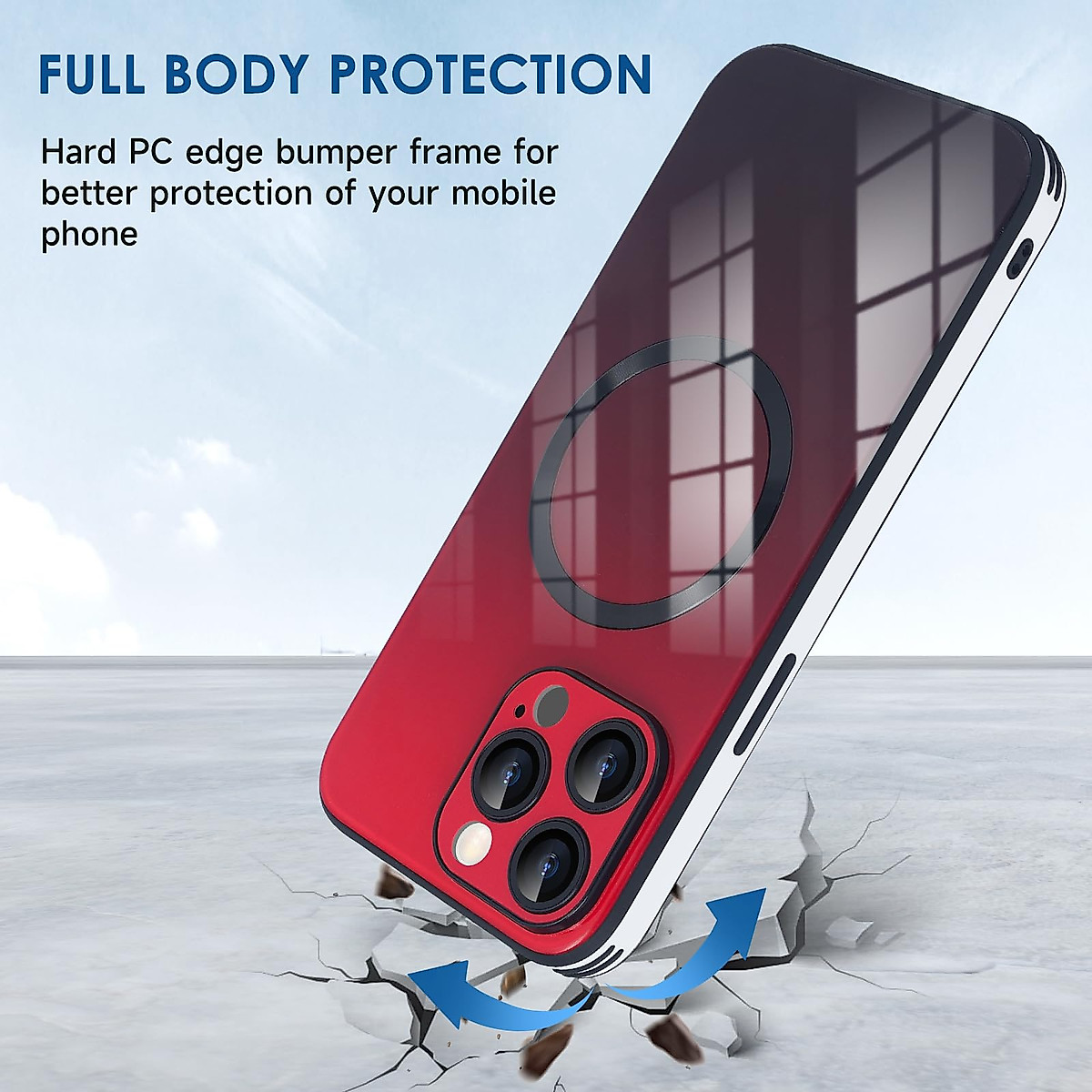 Guppy Compatible with iPhone 14 Pro Max Case Magnetic, with Full Camera Lens Protector [Compatible with MagSafe] Scratch Resistant Gradient Glass Back Cover Phone Case-Red