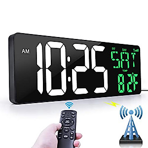 TXL Auto Set Digital Wall Clock Large Display, 16.5" LED Wall Clock with Date & Temperature, Count Up/Down Timer Clock with Remote Control, Large Digital Alarm Clock for Seniors Home, Office