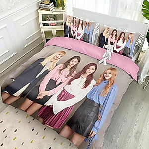 ZoikoM K-Pop Style 3-Pcs Bed Set - 1 Comforter Cover + 2 Pillowcases, Soft Microfiber, Trendy Teen Girls Bedding (3,Queen 90x90in + 20x30in)