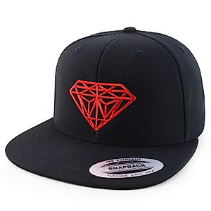 Flexfit Diamond Embroidered Flat Bill Snapback Cap - Black with Red Thread