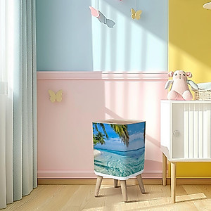 LGCZNWDFHTZ Small Trash Can with Lid Maldives Island Wastebasket with Press Cover Dog Proof Garbage Can Waste Bin for Kitchen Bathroom Nursery 2.6 Gallon