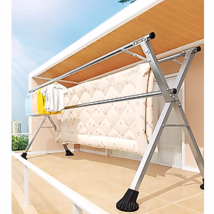 79 Inches Clothes Drying Rack Clothing with Windproof Design, Folding Indoor Outdoor,Heavy Duty Stainless Steel Laundry Drying Rack,Foldable Portable Garment Rack,20 Hooks,12 Clips,5 Shoe Drying Racks