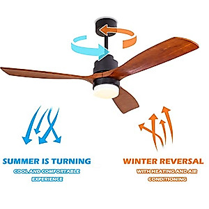 52'' Ceiling Fans with Lights Remote Control, Wood 3 Blade Ceiling Fan with Quiet Reversible DC Motor/Sleep Timer/6 Speeds, for Outdoor Indoor Bedroom Patios Farmhouse Living Room…