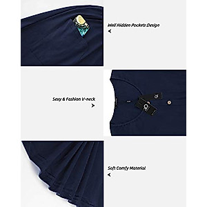 OUGES Womens Fall Long Sleeve Midi Dresses Button Down V Neck Skater Dress with Pockets 2023(Navy,XL)