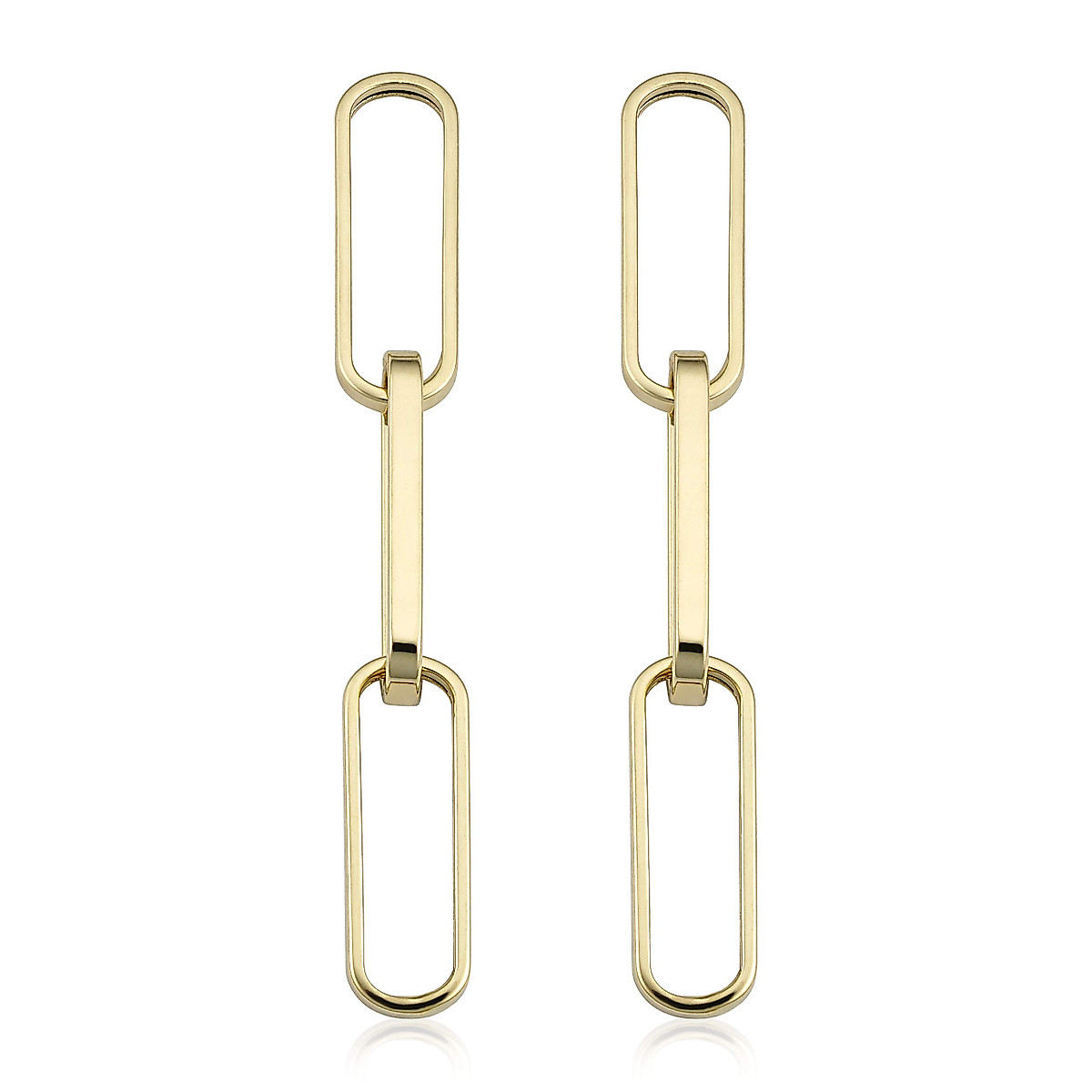 14k Yellow Gold Paper Clip Link Chain Drop Earrings (1.7 inches long)