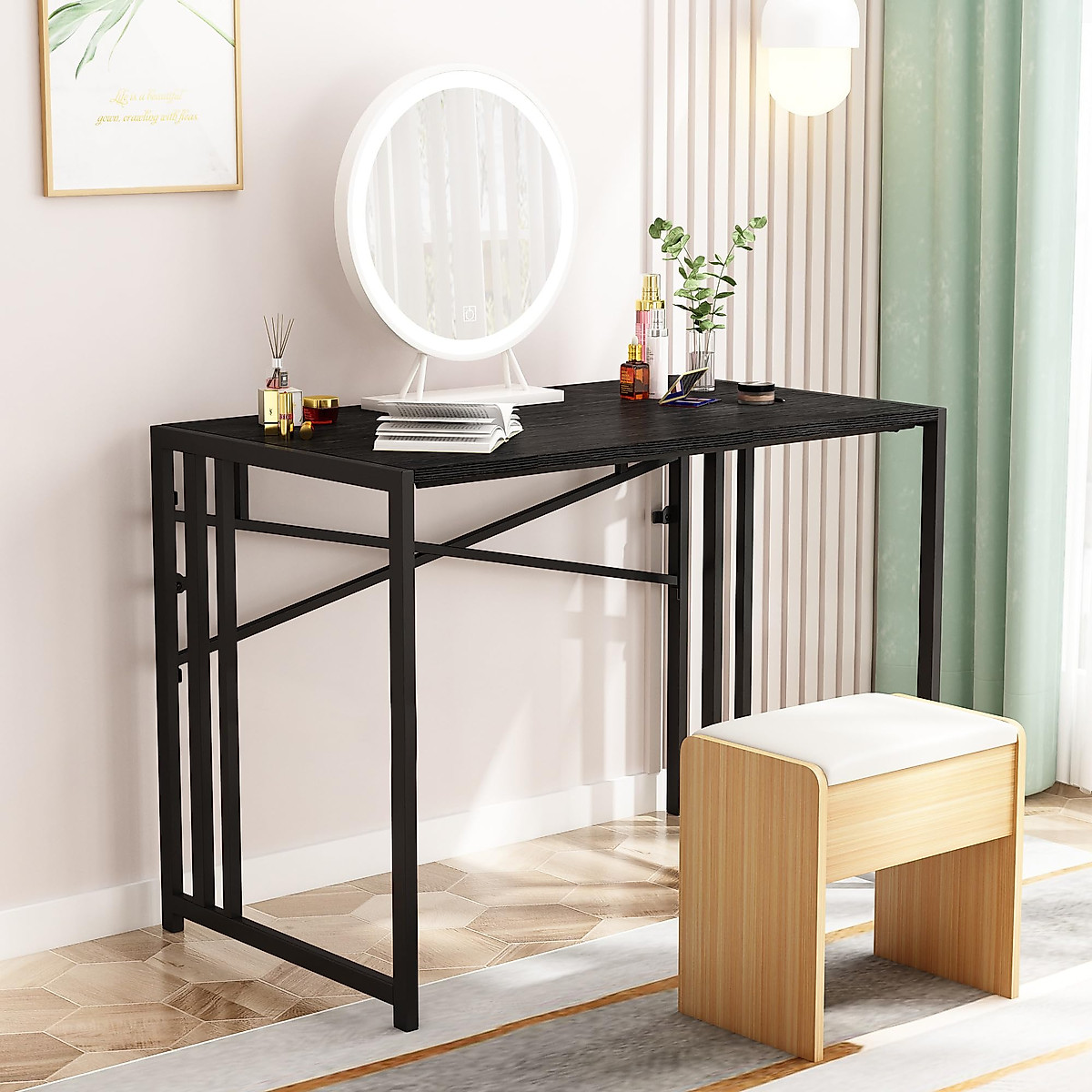 HOBINCHE 31 Inch Folding Small Computer Desk, Foldable Space-Saving Home Office Table, Simple Study Writing Gaming Workstation for Small Space, No Assembly Needed, Black