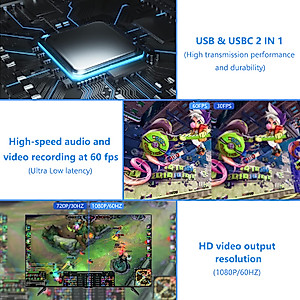 Video Capture Card, 4K Cam Link Card HDMI to USB USBC Capture Card, 1080P 60FPS Video Capture Device for Gaming, Streaming, Compatible with Mac OS System Windows OBS Zoom for PS3/4/5, Switch, Xbox1