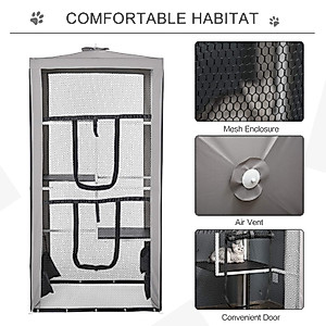 PawHut 79" H Cat House Kitten Enclosure Mesh Playpen Steel Frame with 3 Platforms, 2 Doors and 4 Sandbags for Stability, Indoor/Outdoor