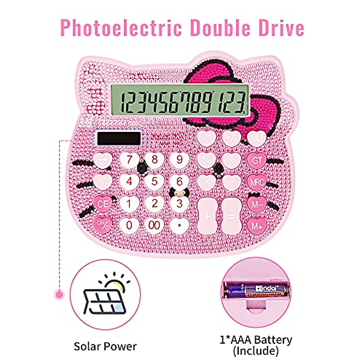 Women Calculators,BREIS Creative Cute Solar Energy Calculator, 12 Digit Large LCD Display, Handheld for Daily and Basic Office, Pink (Pink+Pink)